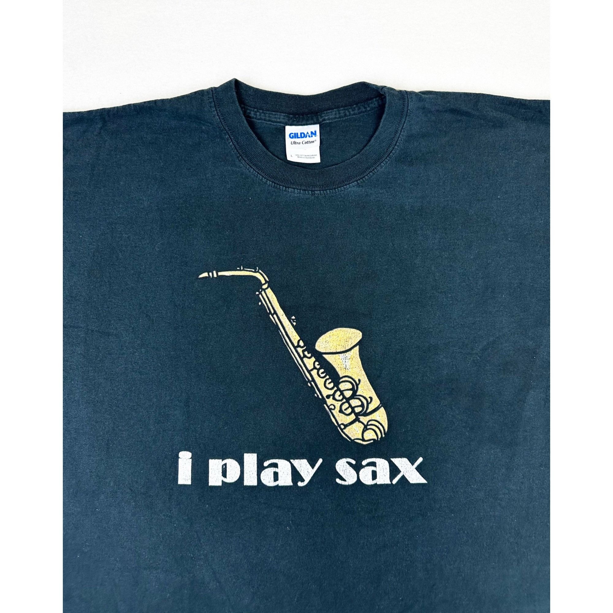 Vintage Vintage 90s I Play Sax T-Shirt Large Black Long Sleeve Music ...