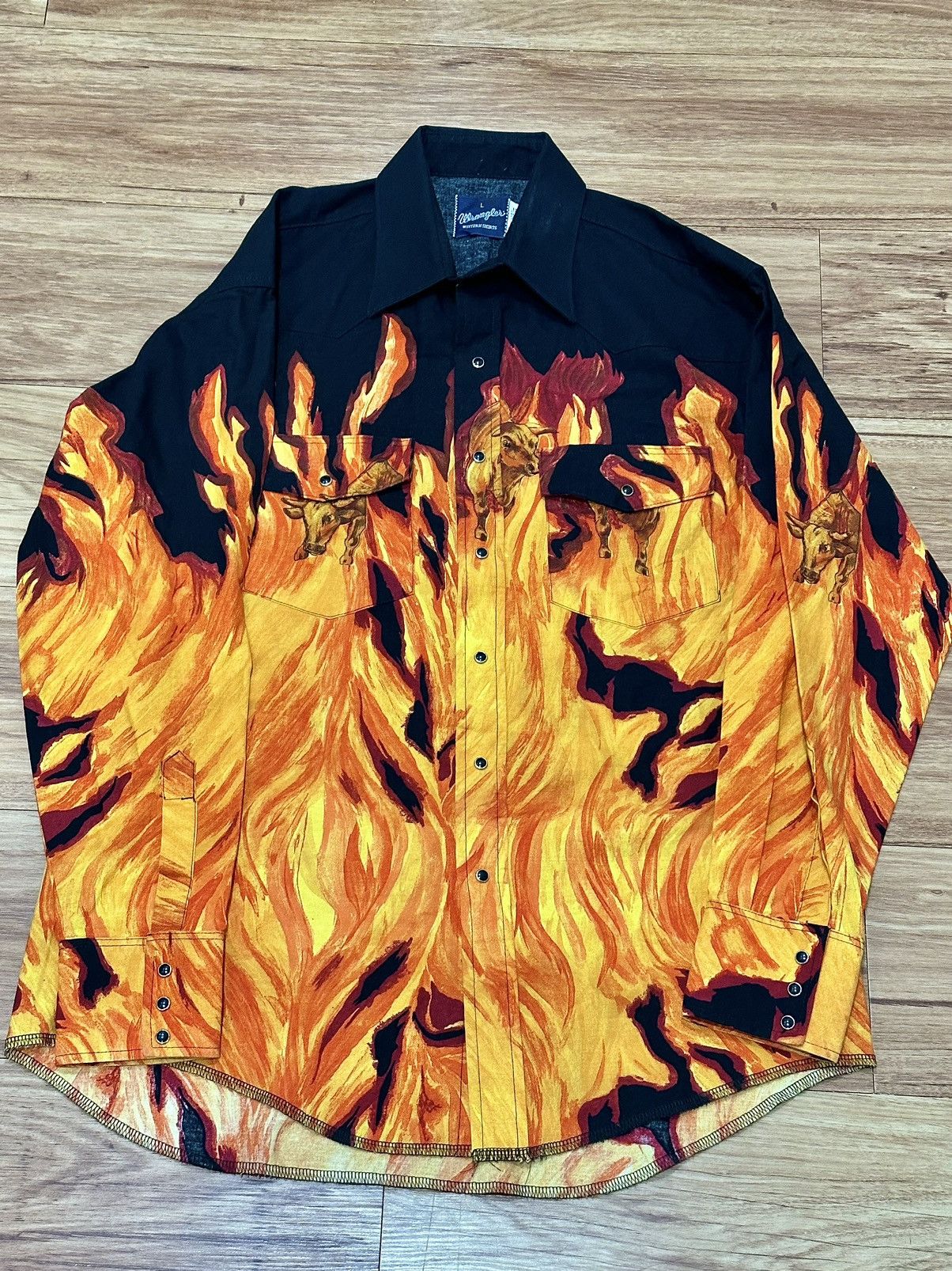 Japanese Brand × Streetwear × Vintage 90s fire flame all over print ...