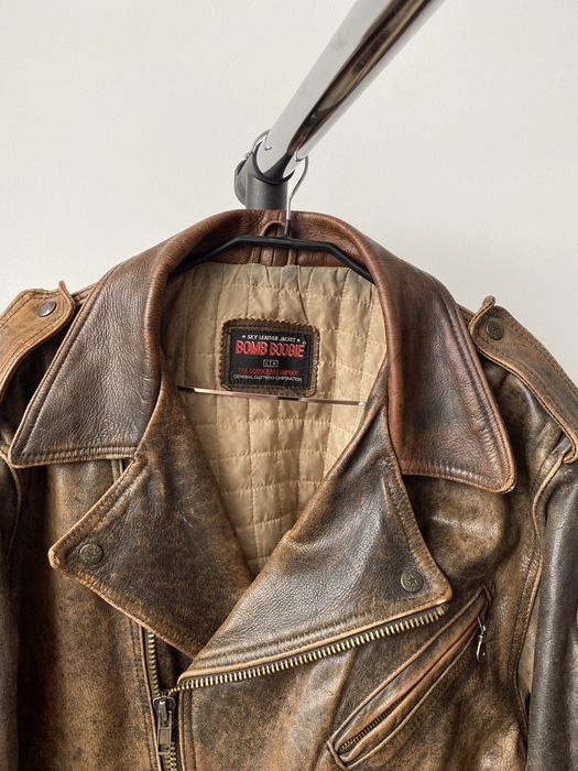 Vintage RARE 🔥 VINTAGE BOMB BOOGIE DISTRESSED BROWN LEATHER JACKET ...