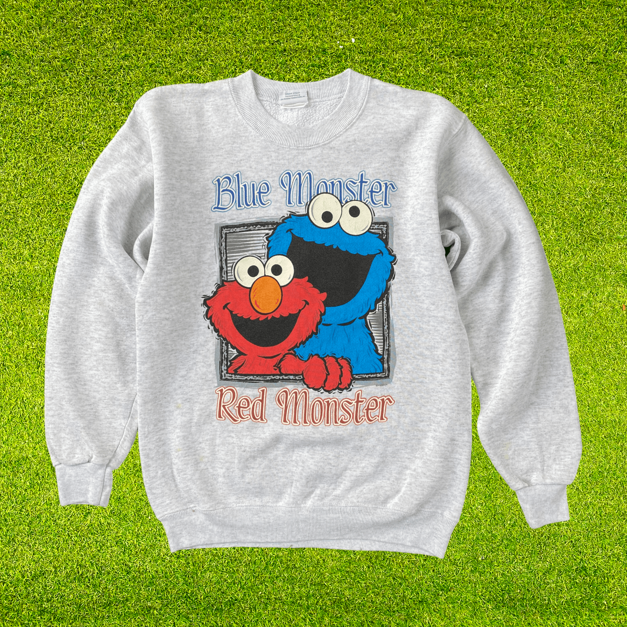 Vintage Sesame Street Sweatshirt Cookies Monster and Elmo Gray | Grailed