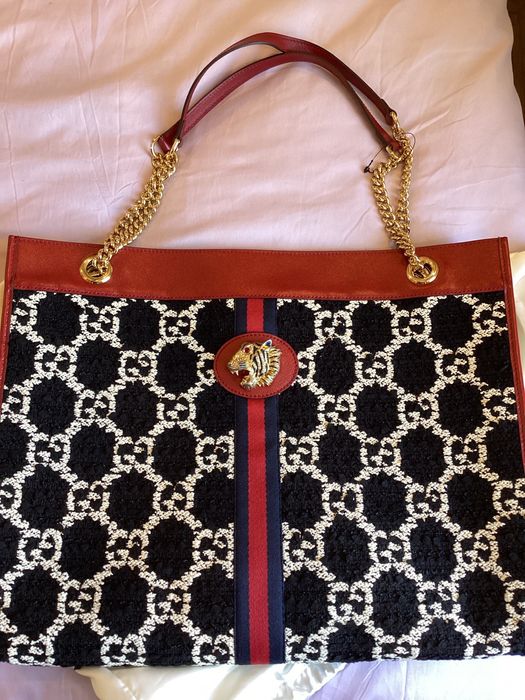 Gucci SOLD New Authentic Gucci tweed tote red black and white bag ...