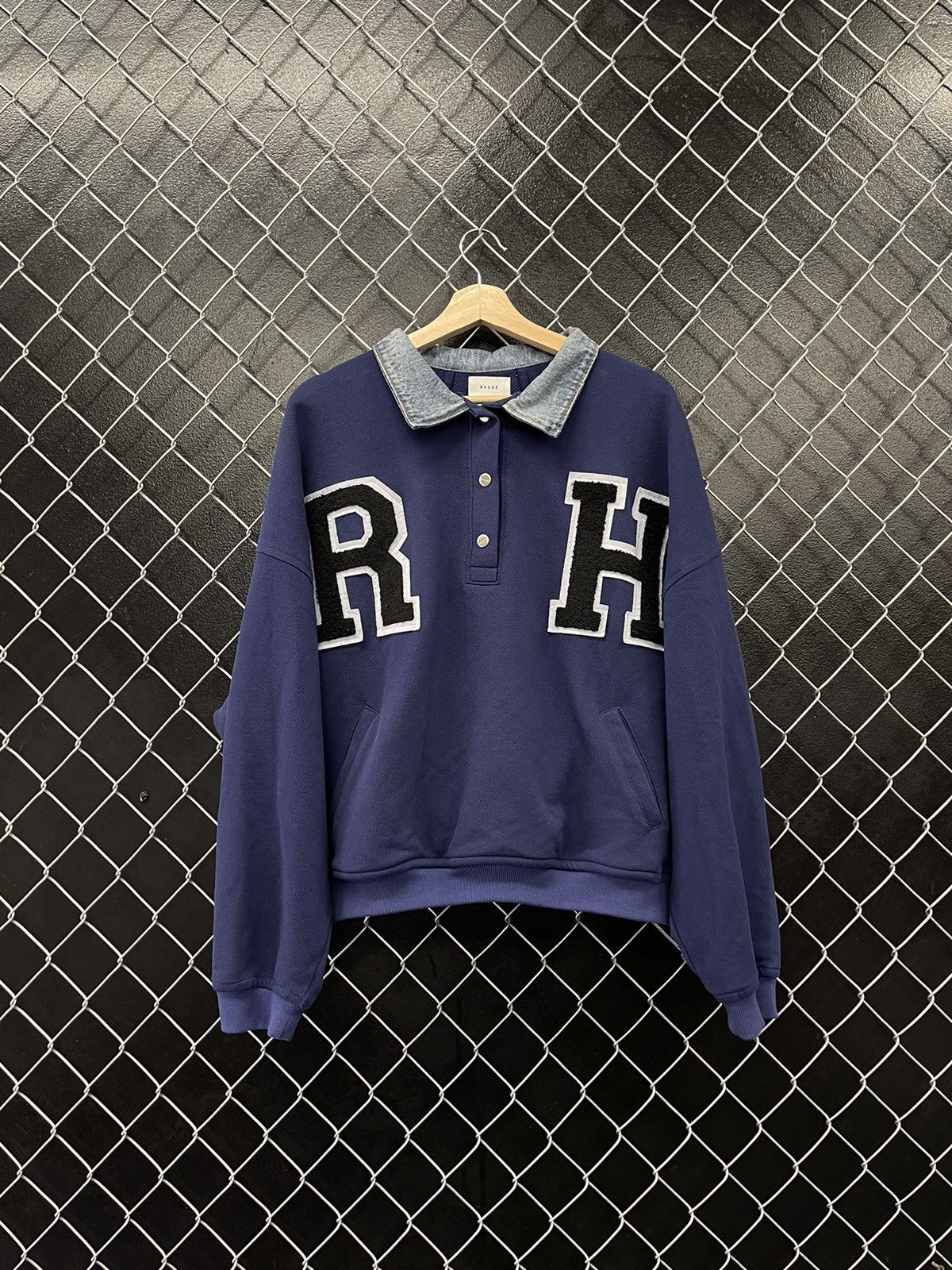Rhude Rhude Patch Denim Collar Rugby Sweater | Grailed