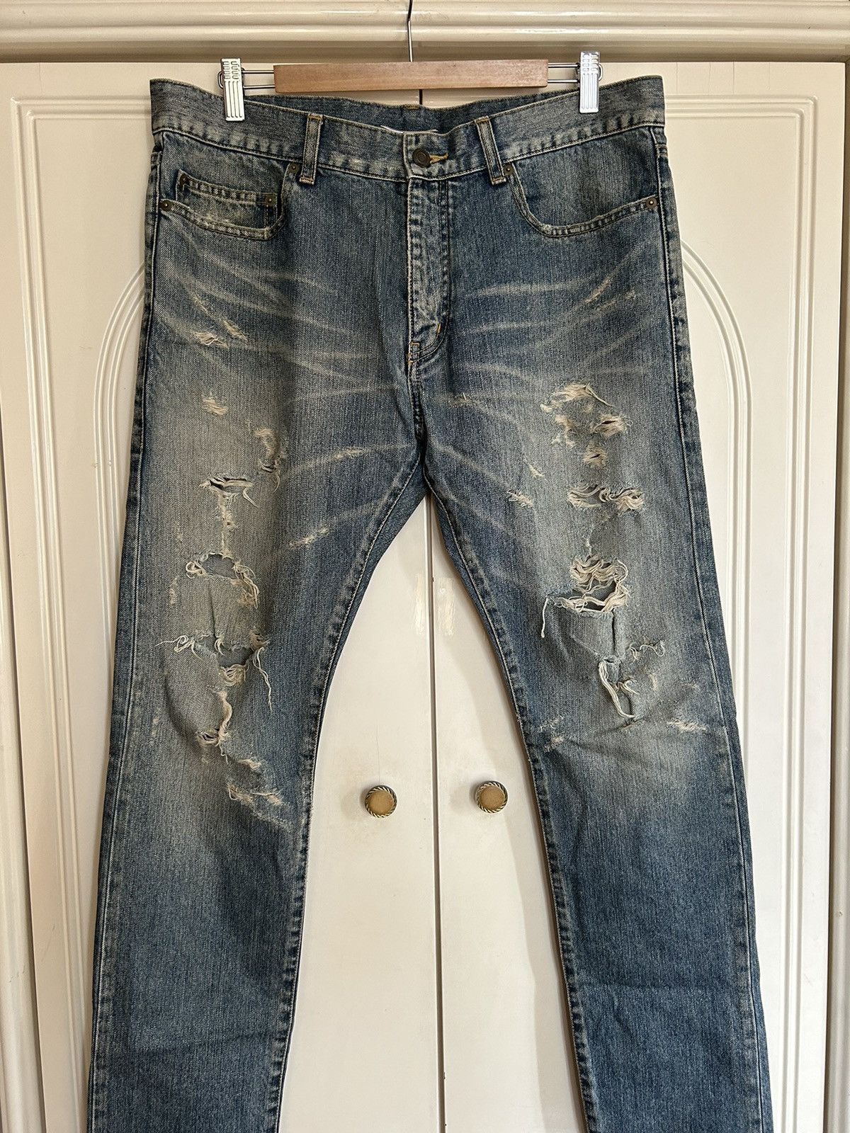 Hedi Slimane Saint Laurent Paris 2013 aw blue destroyed denim | Grailed