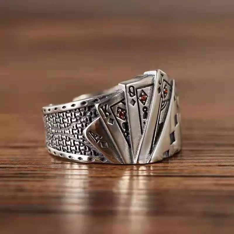 Vintage Poker Cards Ring Player Chrome Silver Solitaire King Queen ...